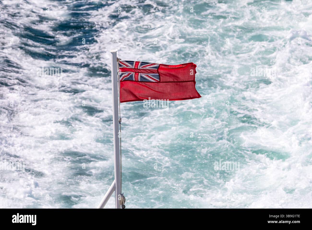 Royal ensign flag flying on the Glen Sannox ferry as it was sailing ...