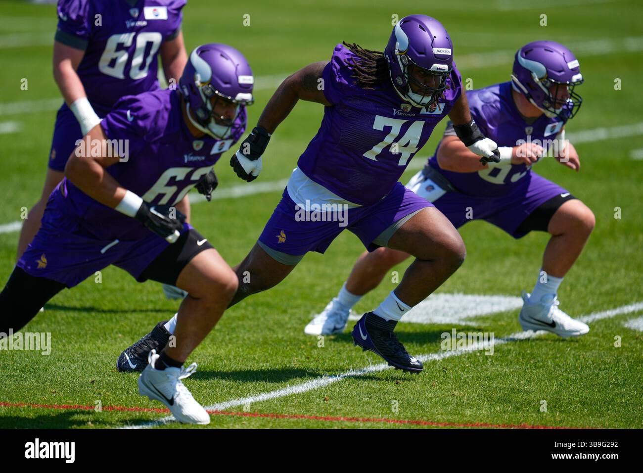 Minnesota Vikings, from left, offensive lineman Logan Brown (62), guard ...