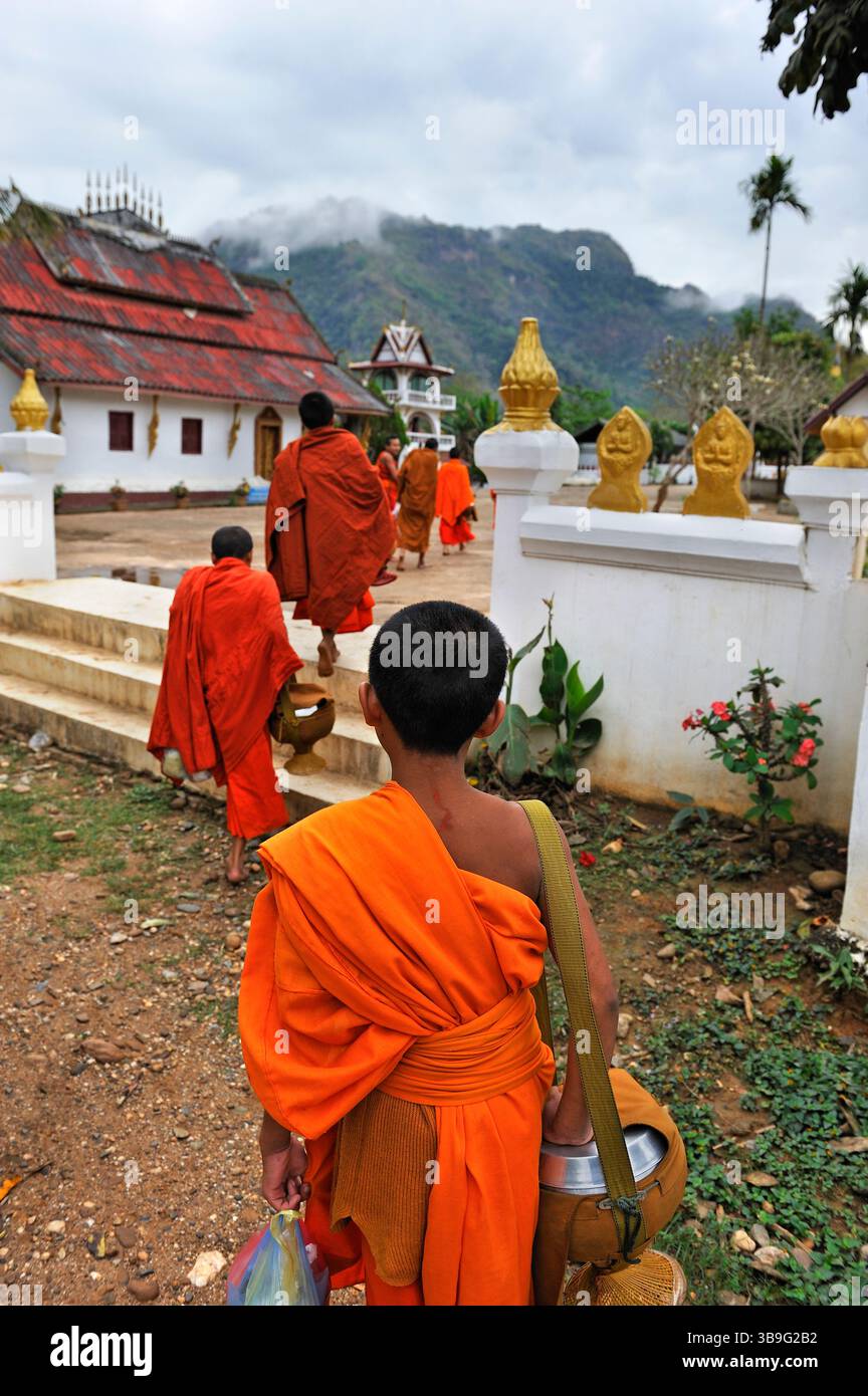 Back at monastery after Tak Bat or the Buddhist monk's morning ...