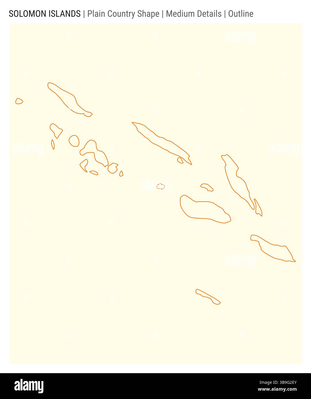 Solomon Islands plain country map. Medium details. Outline style. Shape ...