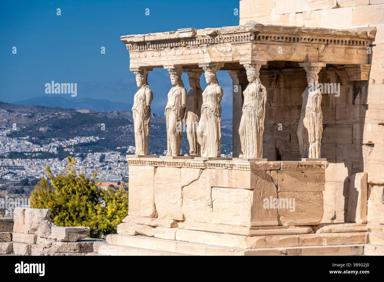 Athens, Greece, Europe. The Caryatids at the Erechtheion Temple on the ...