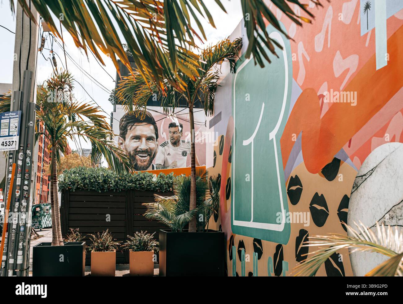 Miami, Florida, USA - April 16, 2025: A large mural in Miami’s Wynwood ...