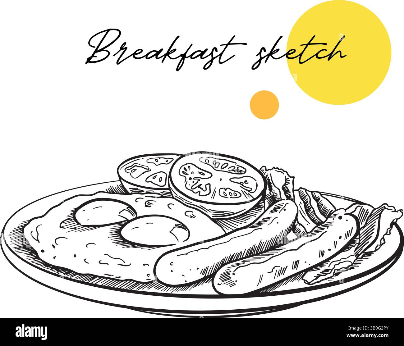 Traditional breakfast in a plate side view hand drawn vector ...