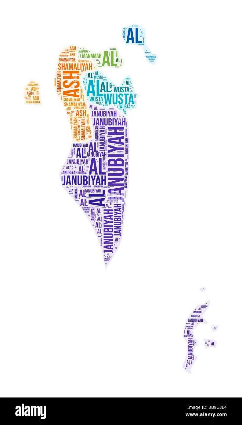 Bahrain region word cloud. Country shape design. Bahrain colored ...