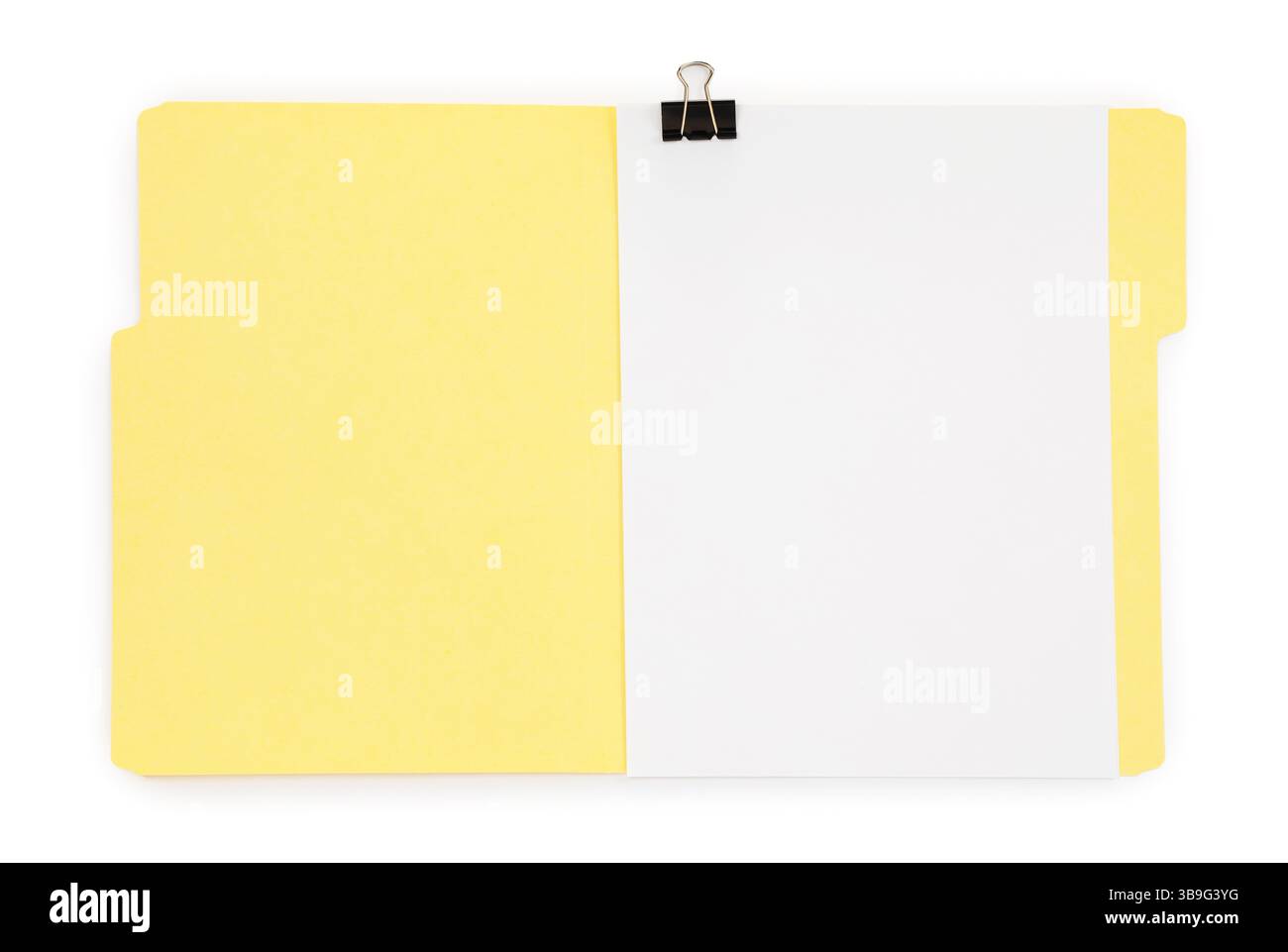 Open paper file folder with blank sheet isolated on white, top view ...