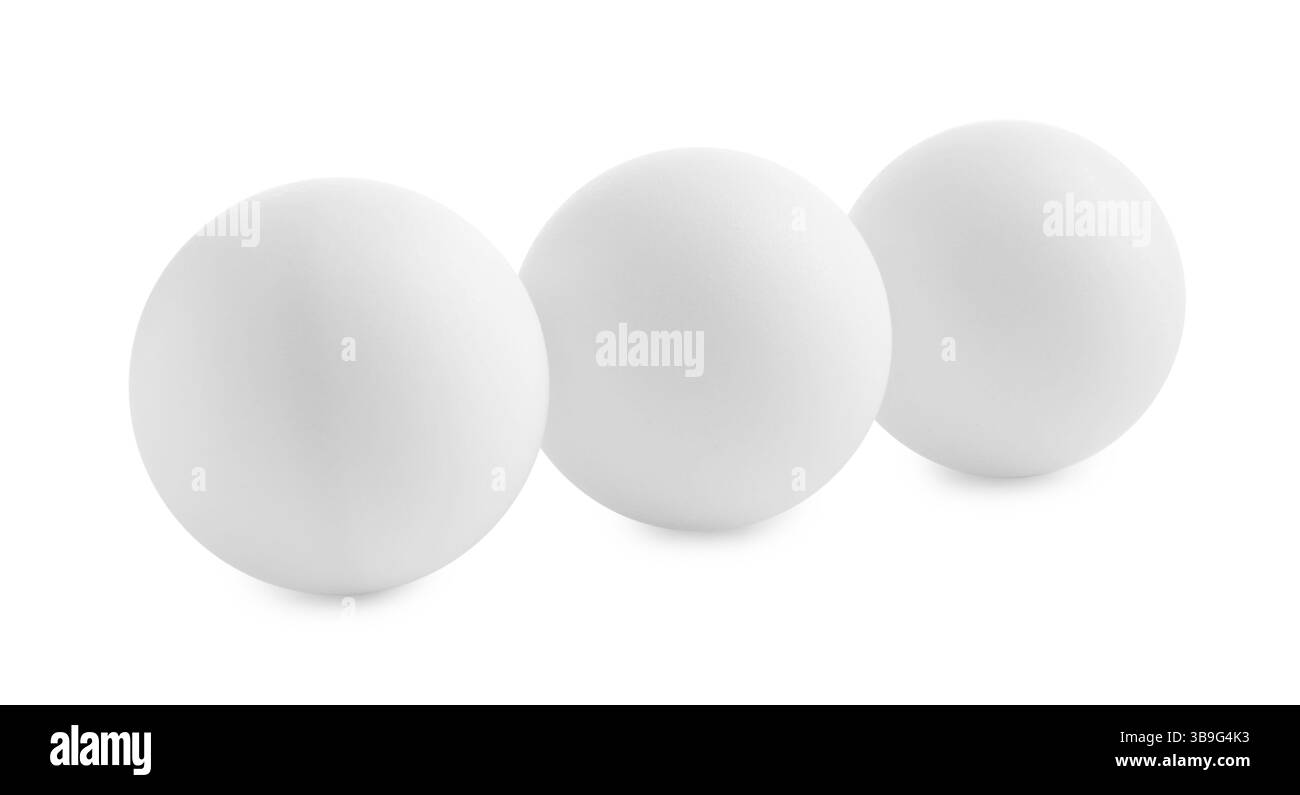 Three ping pong balls isolated on white Stock Photo - Alamy