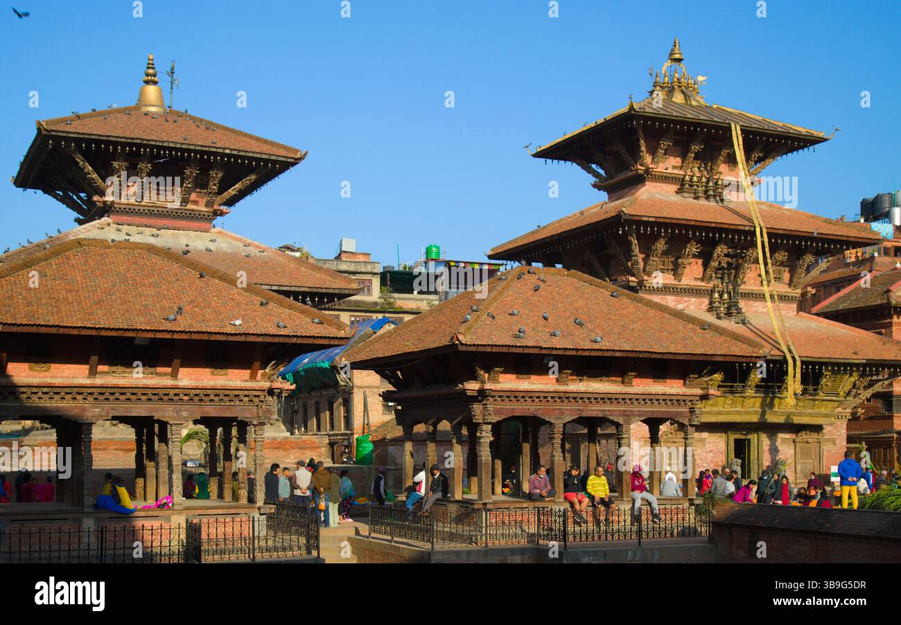 Nepal, Patan, Durbar Square, Mani Mandapa Pavilions, Bhimsen Temple ...