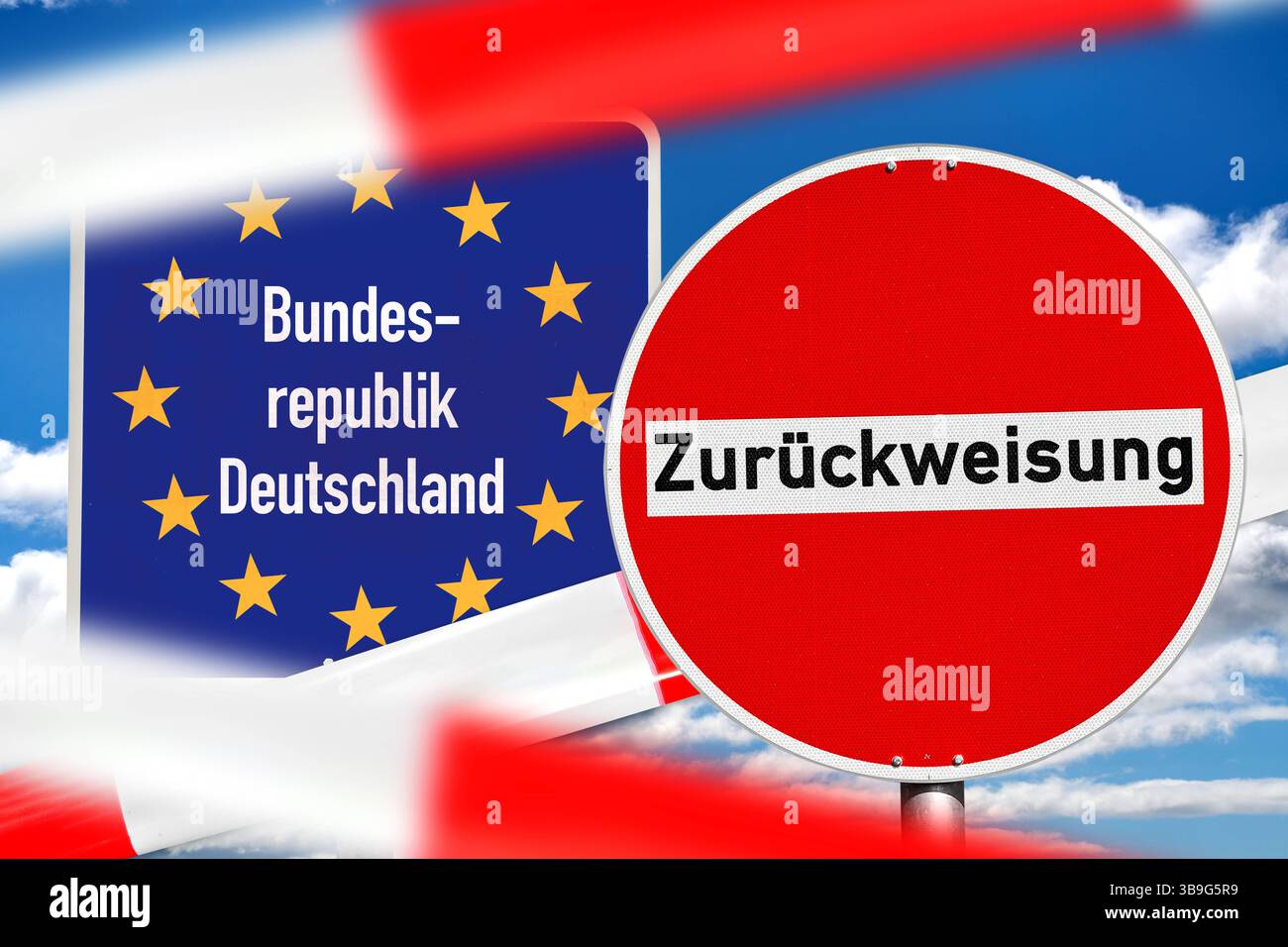 Germany - 9 May 2025: PHOTOMONTAGE, symbolic image border control at ...
