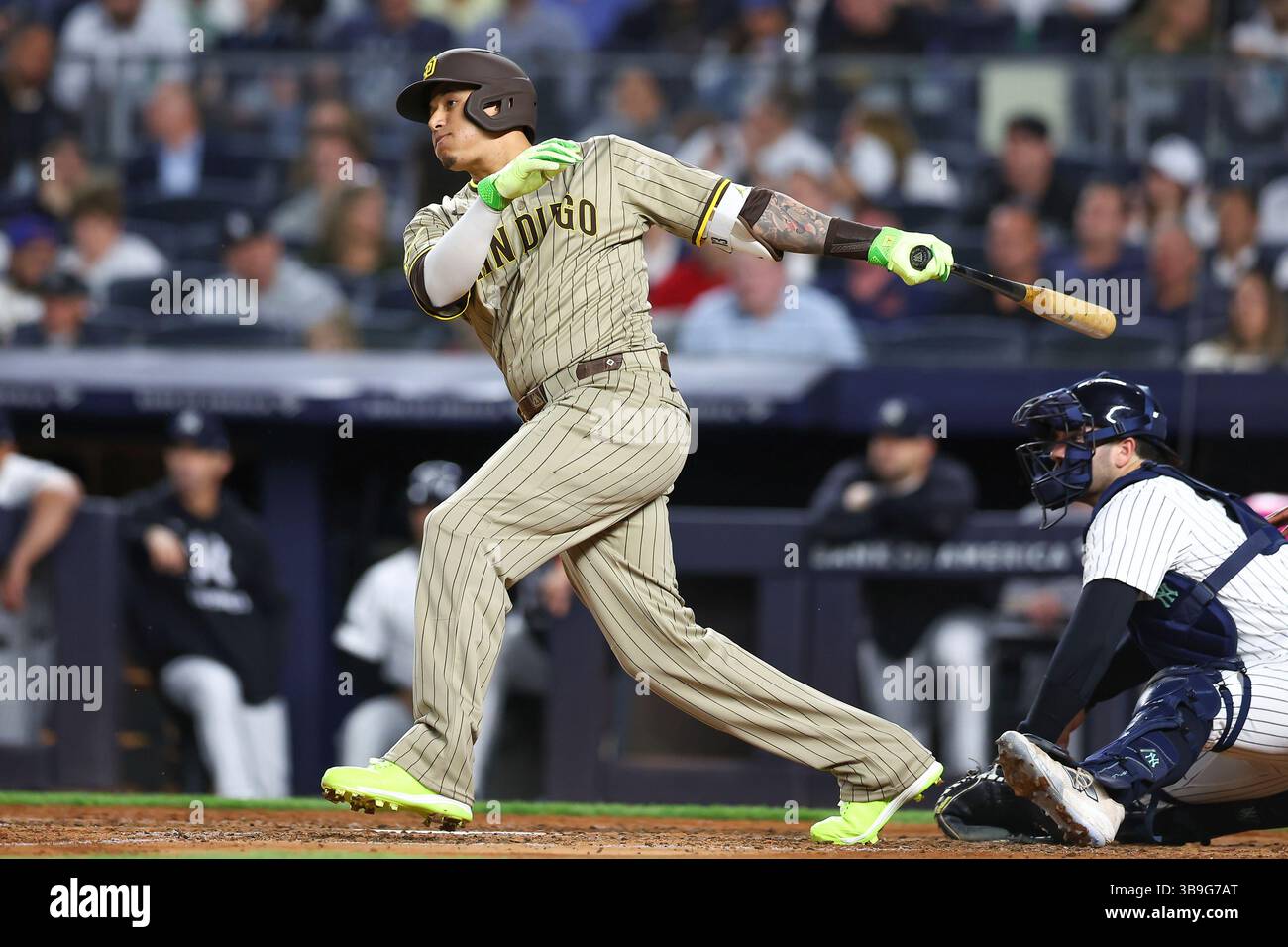 BRONX, NY - MAY 07: Manny Machado #13 of the San Diego Padres at bat ...
