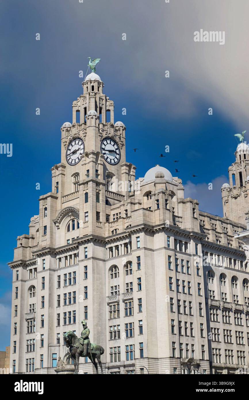 The image shows the Liver Building with ornate architecture, clock ...