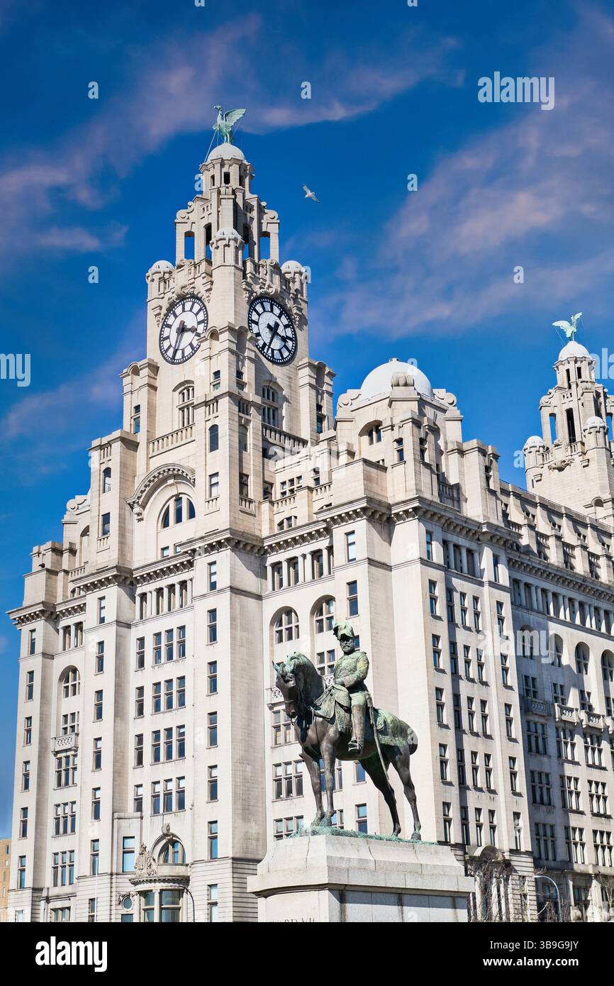 The image features the Royal Liver Building with its clock towers and a ...