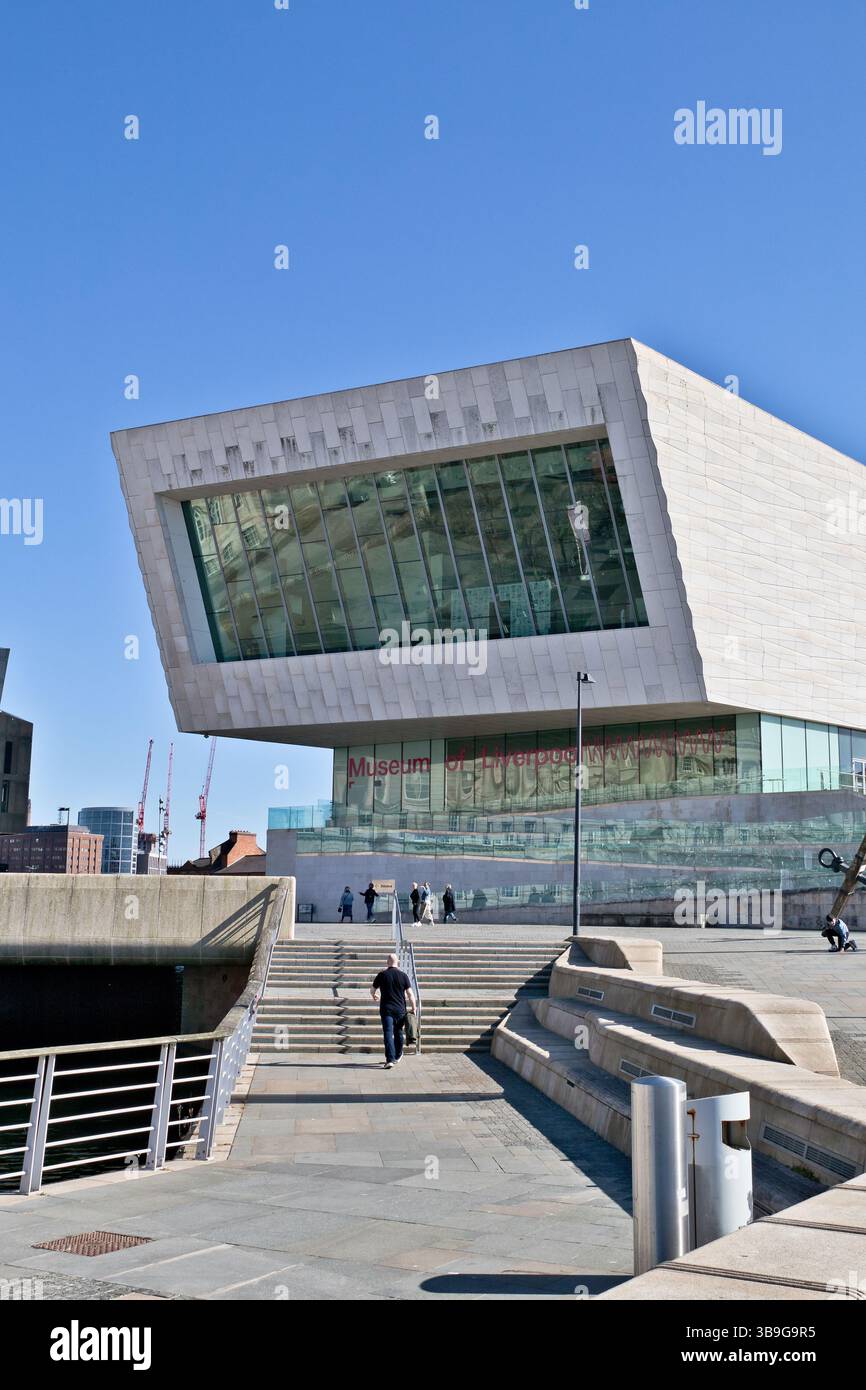 Museum of Liverpool with an angled facade, large glass windows, clear ...
