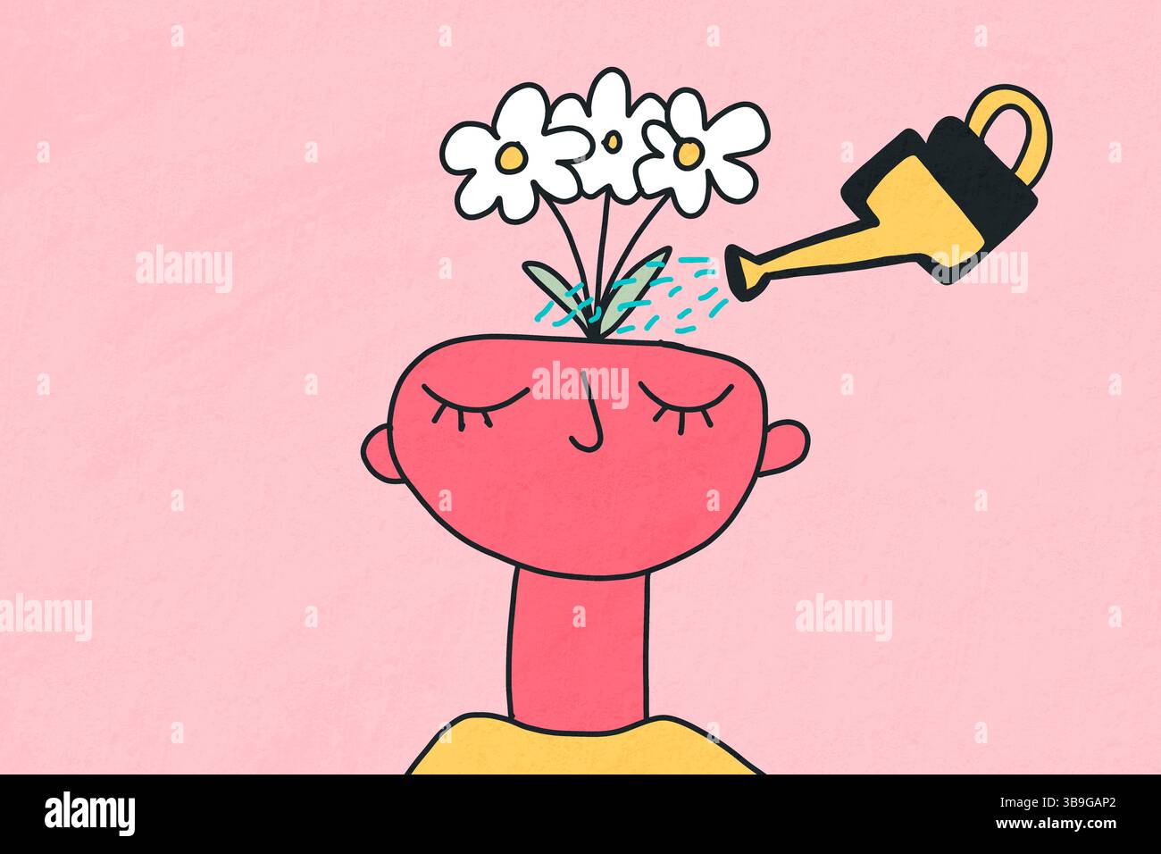 Illustration of a person with their mind blossoming into flowers ...