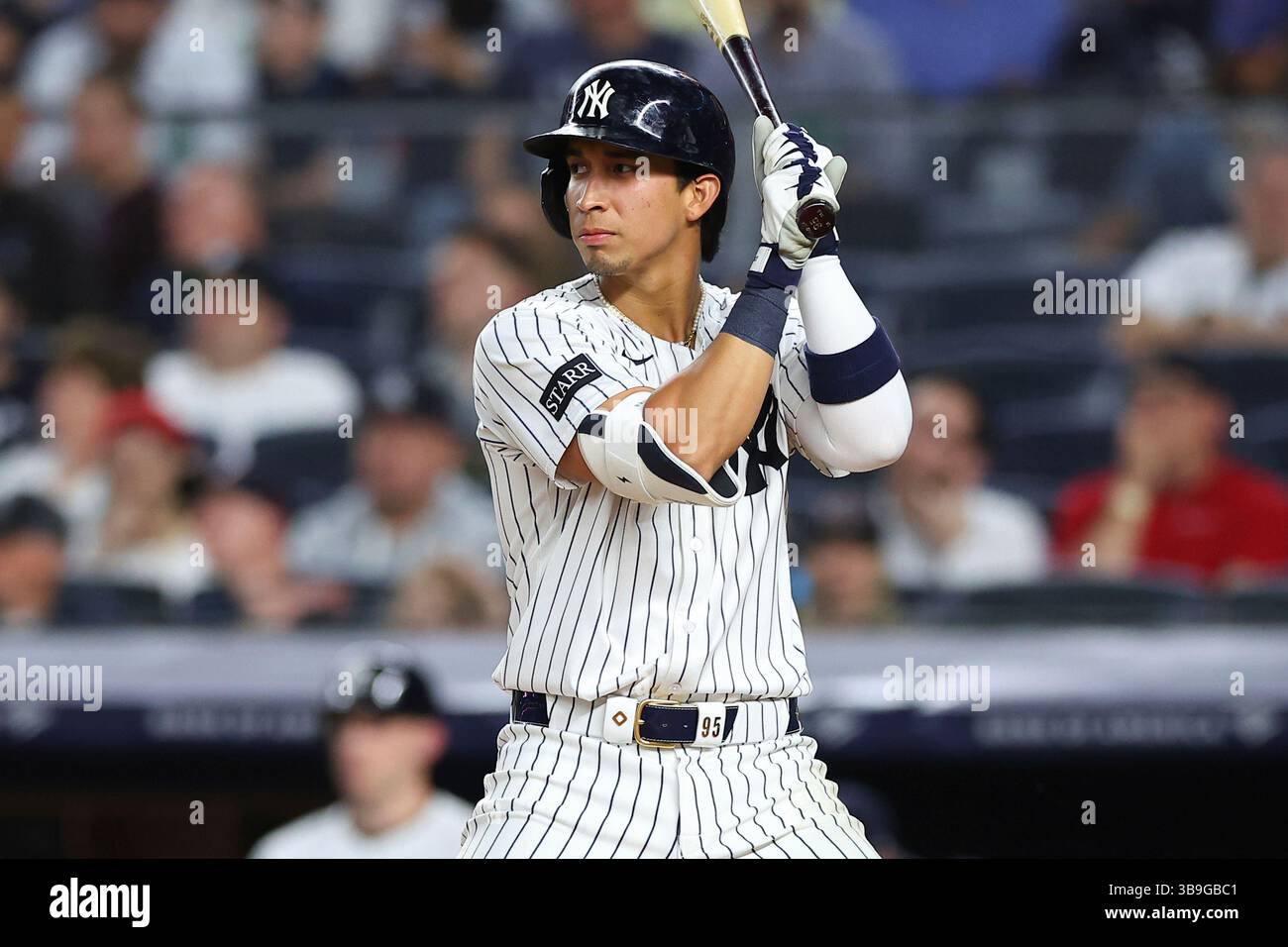 BRONX, NY - MAY 07: Oswaldo Cabrera #95 of the New York Yankees at bat during the game against ...