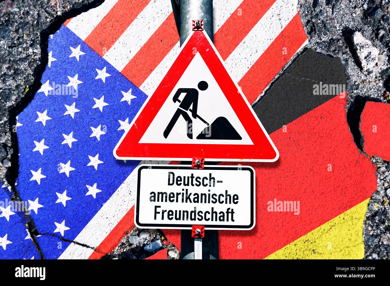 Construction site sign with inscription German-American friendship in ...