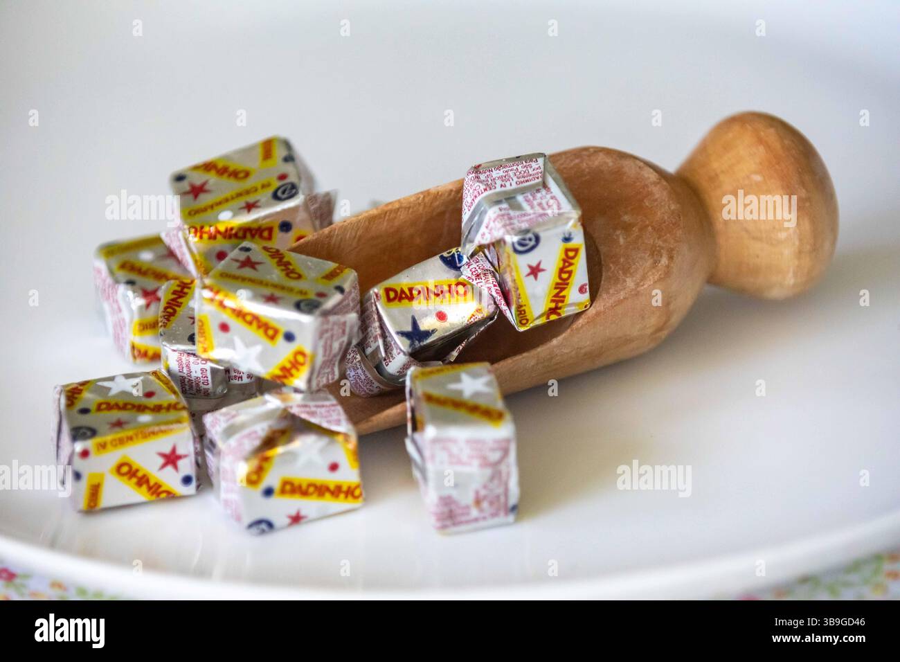 Traditional and original peanut candy known in Brazil as Dadinho. Made ...