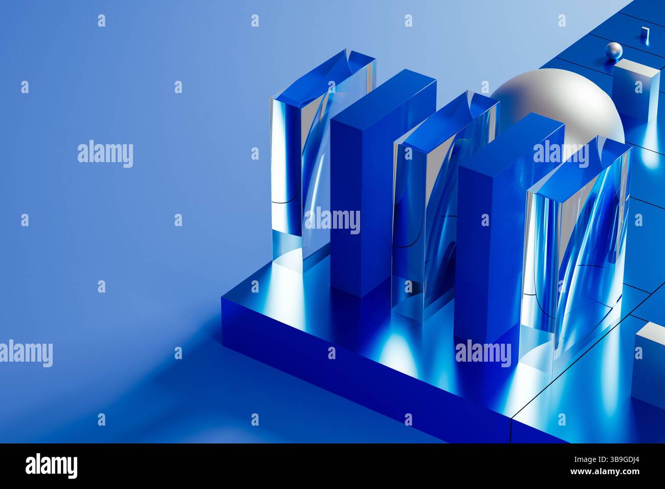 An array of geometric forms cast in blue illuminates a stunning 3D ...