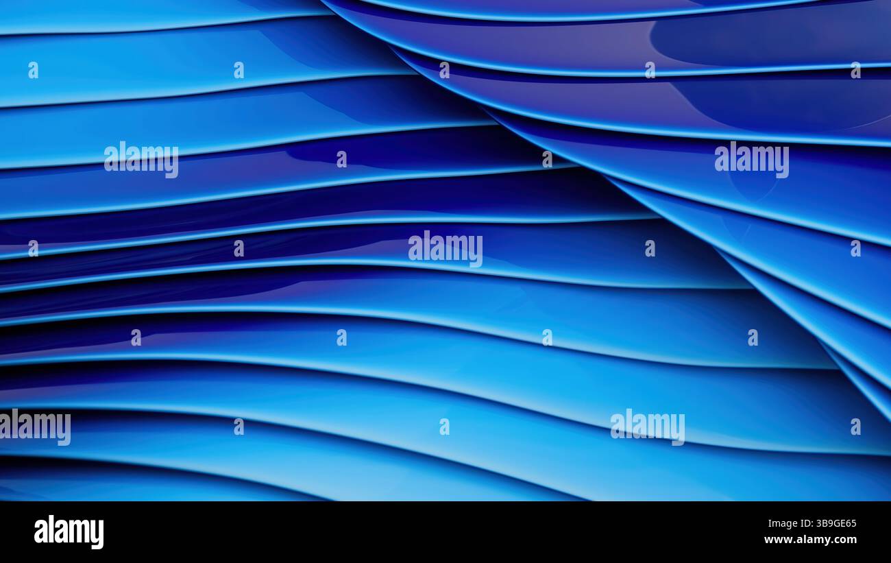 Curved abstract layers in deep blue tones evoke a sense of fluid motion ...