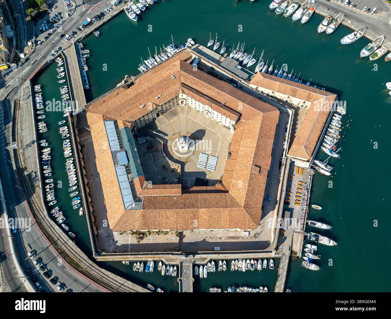 Drone captures of the pentagonal Lazzaretto of Ancona surrounded by ...
