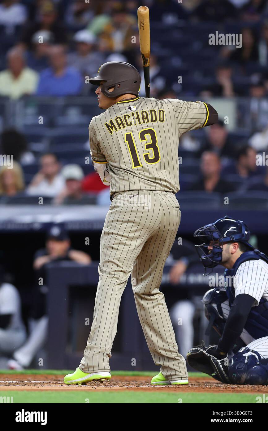 BRONX, NY - MAY 07: Manny Machado #13 of the San Diego Padres at bat ...