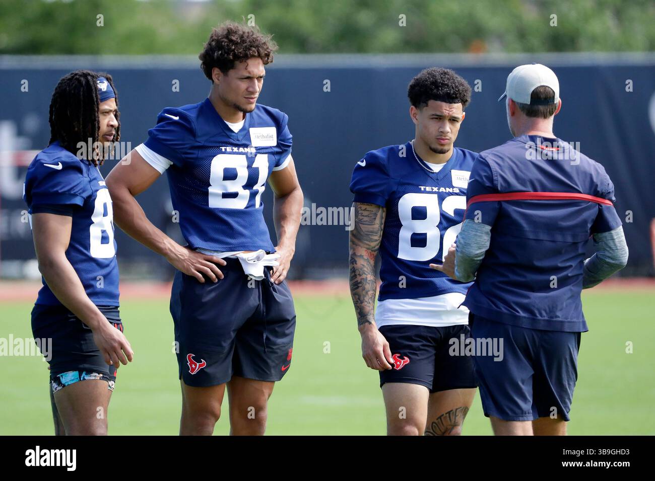 Houston Texans receivers, from left, Daniel Jackson, Jayden Higgins and ...