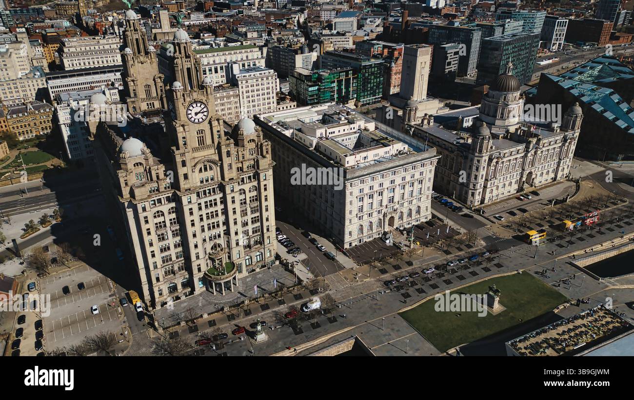 Aerial view of three prominent buildings with surrounding city ...