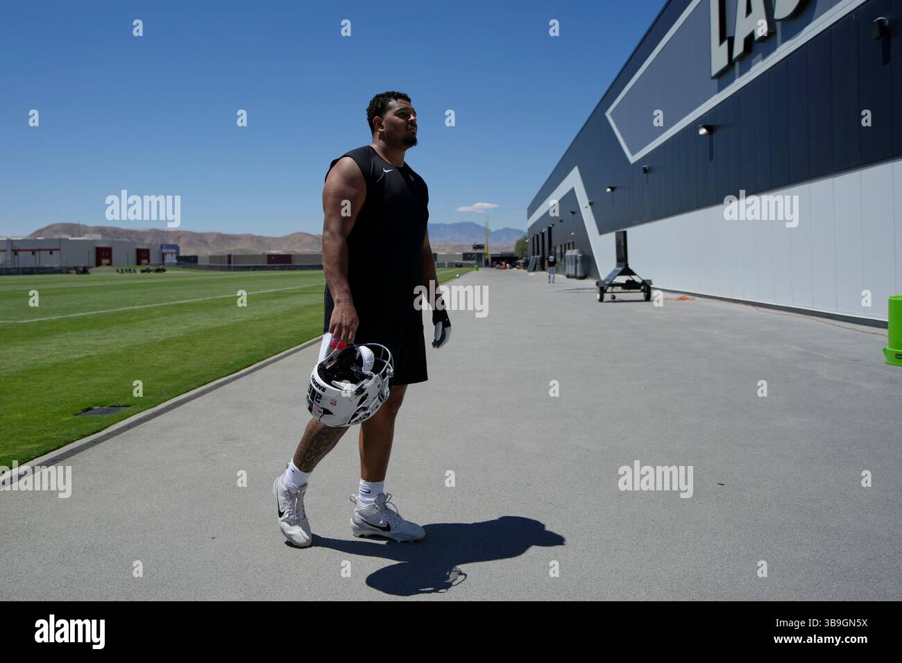 Las Vegas Raiders' Caleb Rogers after an NFL football rookie mini camp Friday, May 9, 2025, in ...