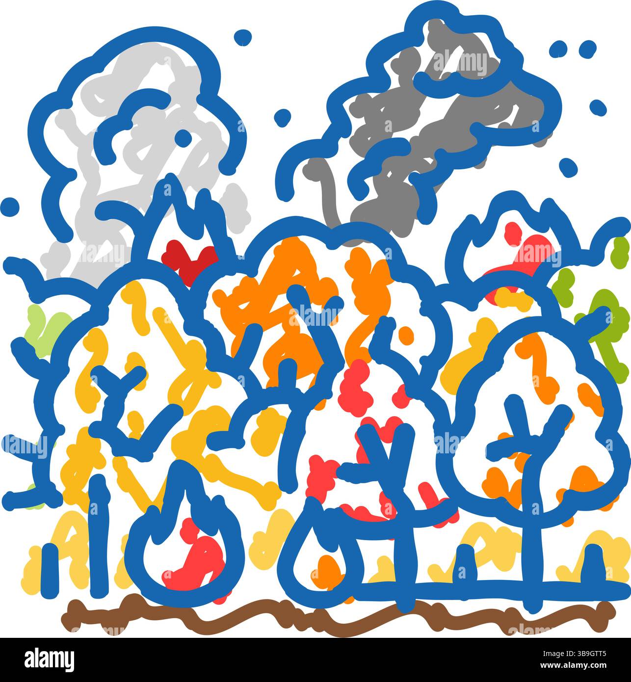burning forest wildfire disaster icon doodle illustration Stock Vector ...