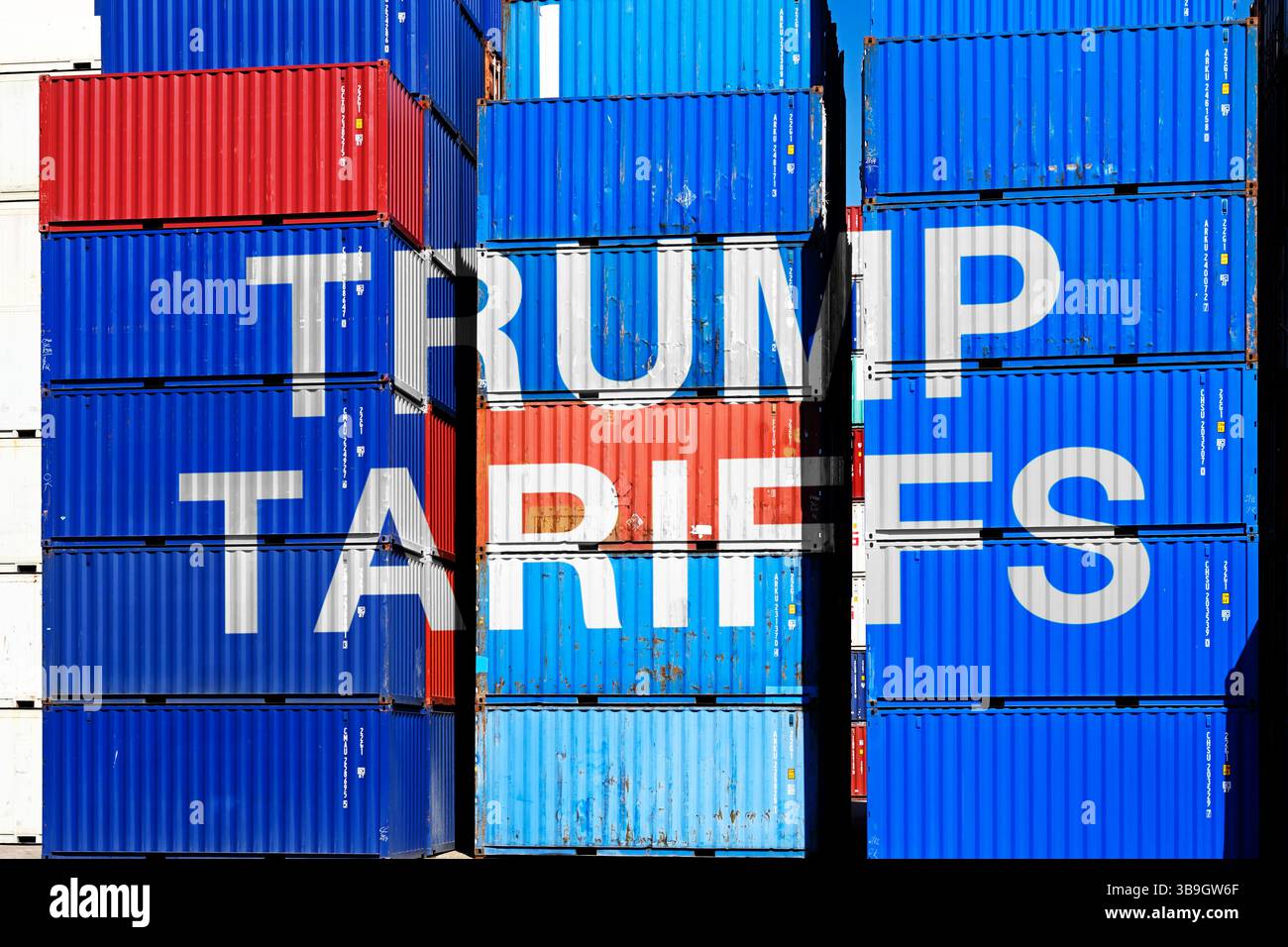 Stacked containers labeled Trump tariffs, symbolic photo tariff dispute ...