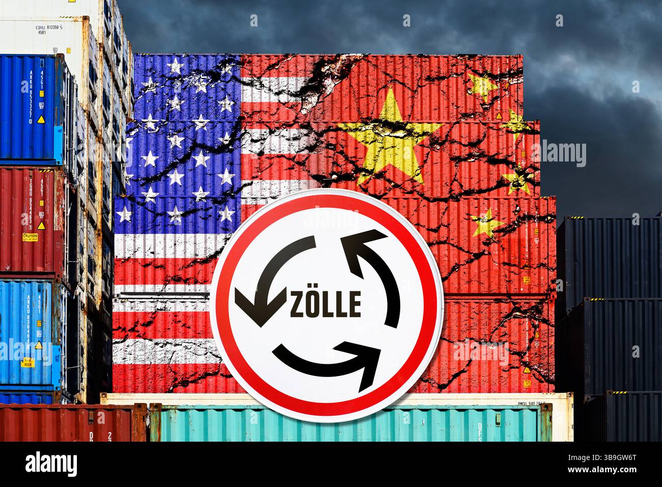 Sign with rotating arrows and the inscription Customs duties in front ...