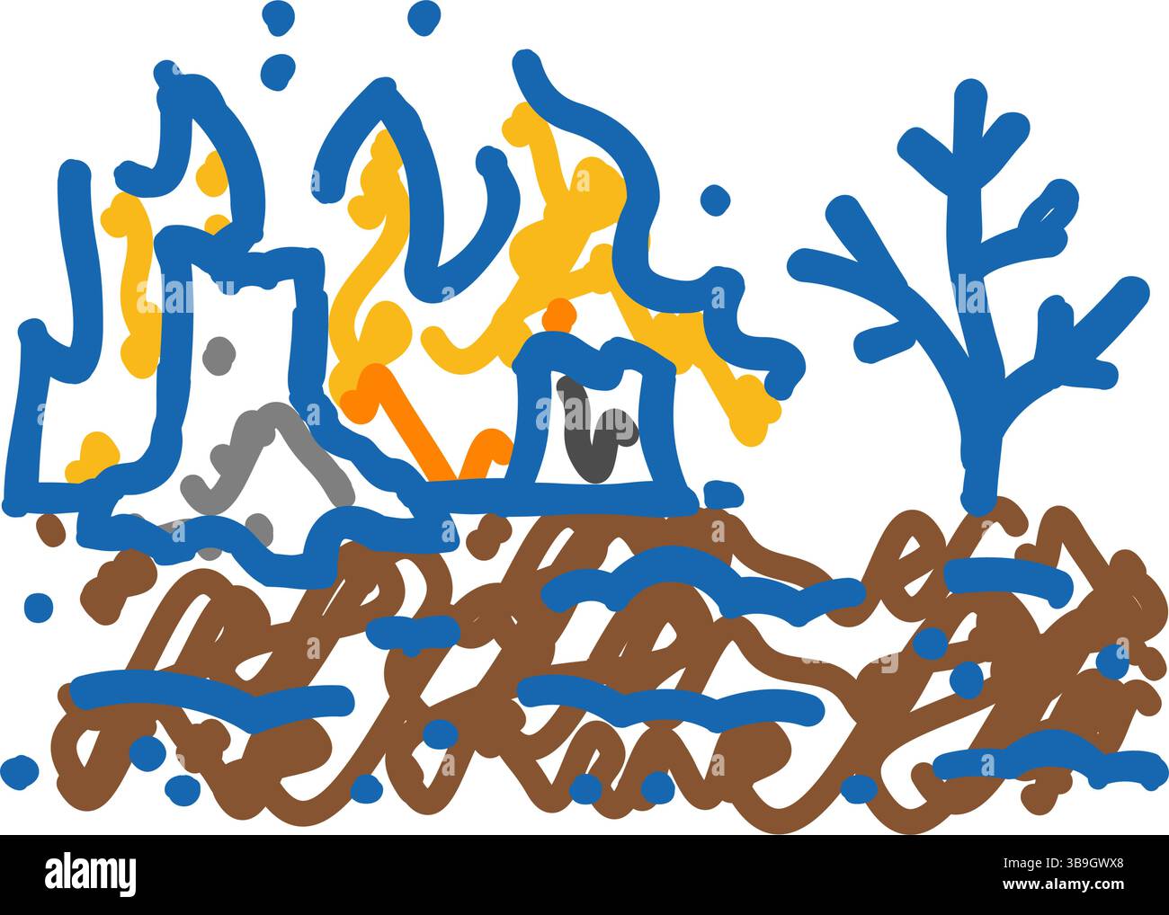 scorched earth wildfire disaster icon doodle illustration Stock Vector ...