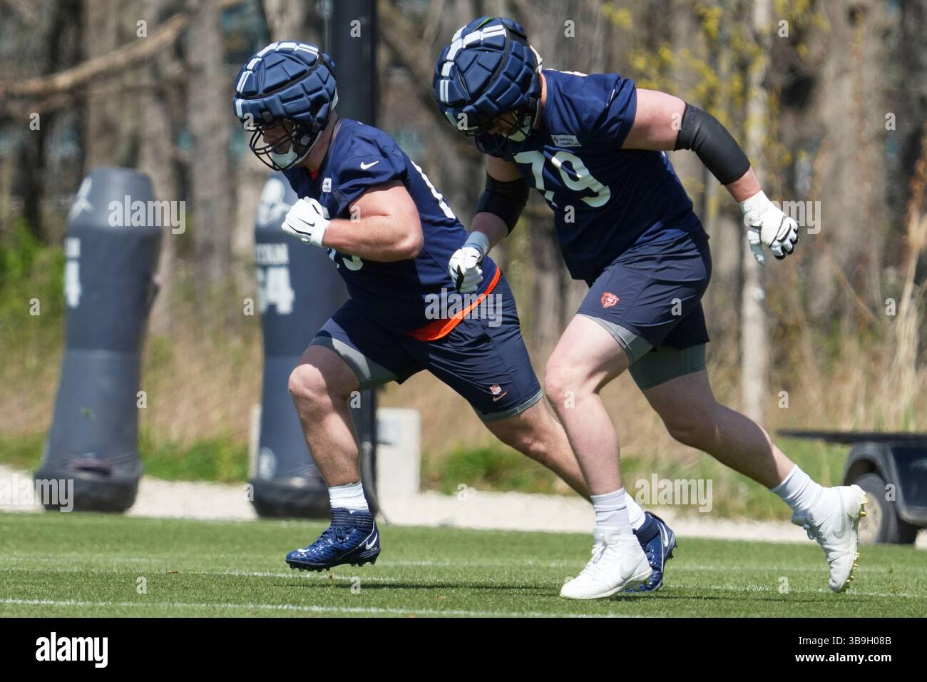 Chicago Bears offensive line Luke Newman, left, and offensive line Theo ...