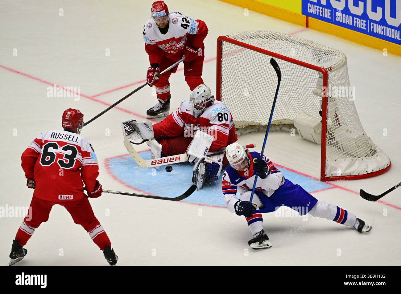 (L-R) Patrick Russell and Phillip Bruggisser of Denmark, goalkeeper ...