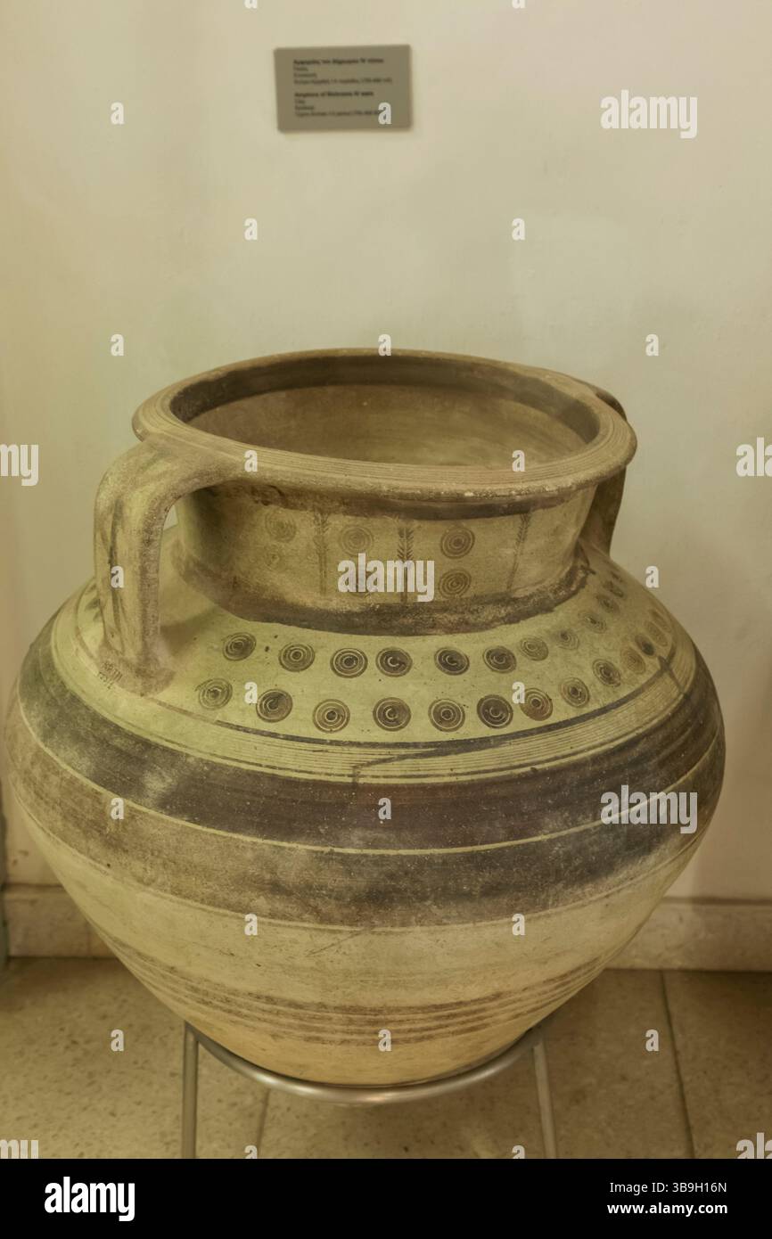 Cyprus, Episkopi, Episkopi Museum, Exhibit of Clay Amphora of Bichrome ...