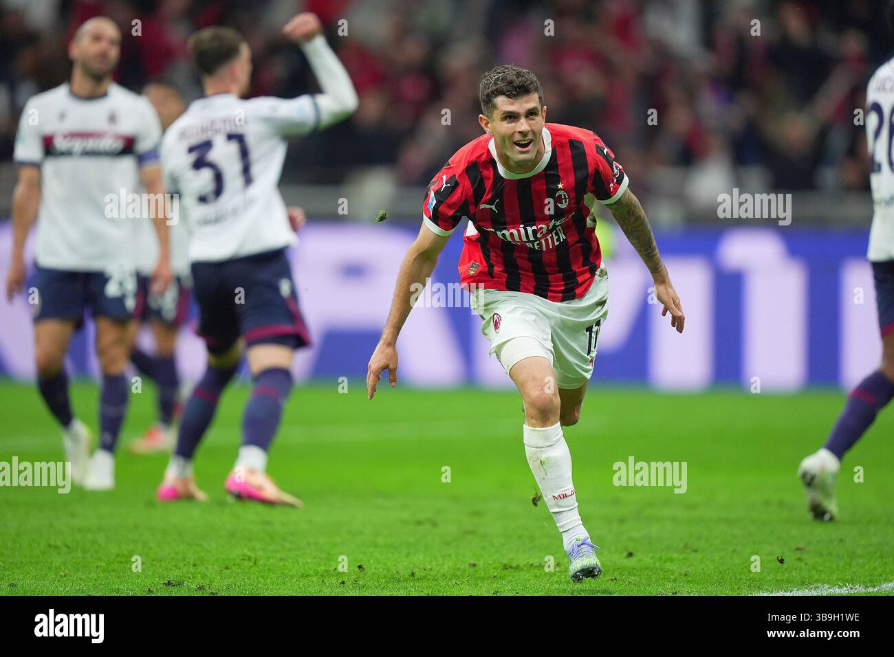 AC Milan's Christian Pulisic celebrates after scoring their second goal ...