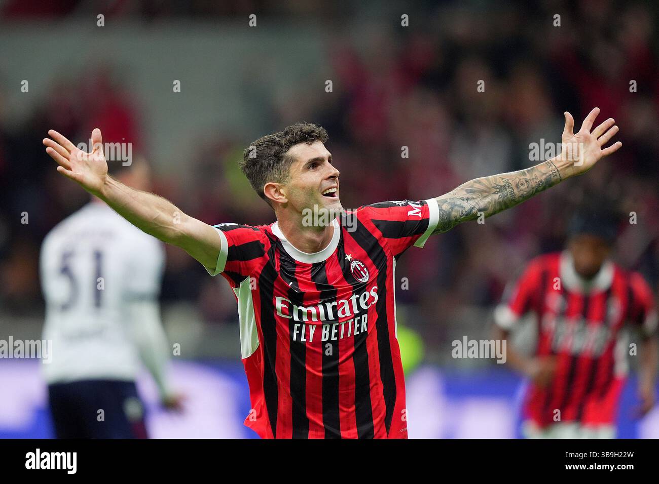 AC Milan's Christian Pulisic celebrates after scoring their second goal ...