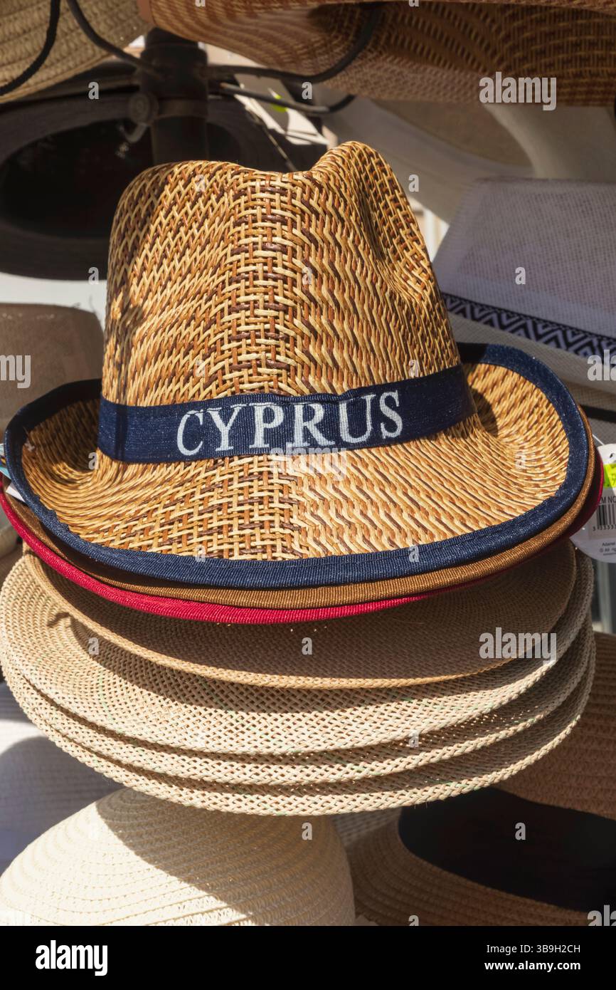 Cyprus, Paphos, Souvenir Shop display of Typical Colourful Cypriot Hats ...