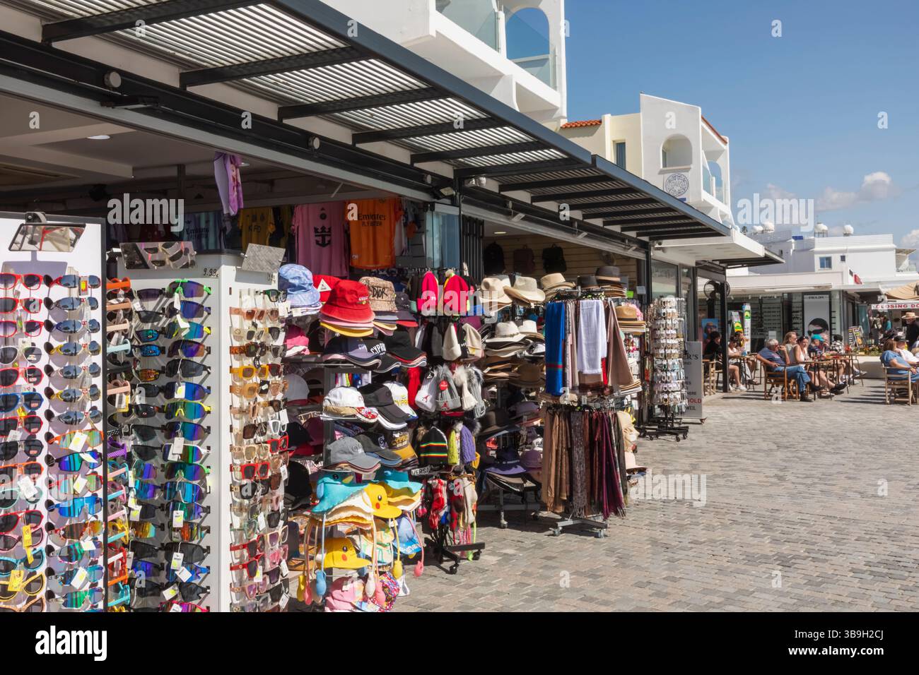 Cyprus, Paphos, Souvenir Shop display of Colourful Sunglasses and Hats ...