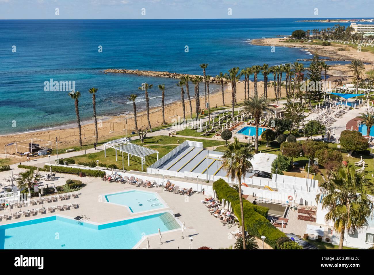 Cyprus, Paphos, Elevated View of Paphos of Seafront and Beach Stock ...