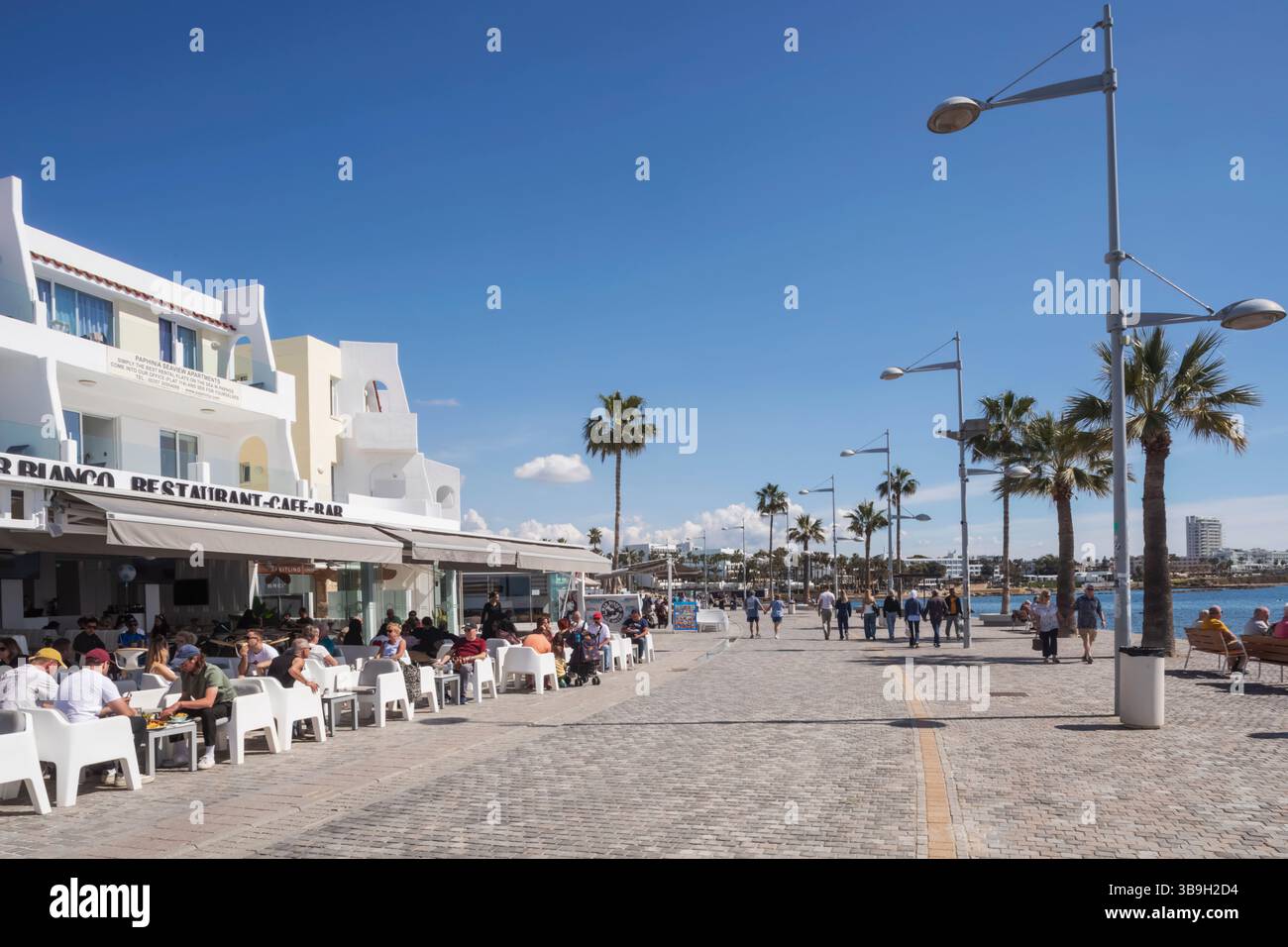 Cyprus, Paphos, Paphos Harbour, Waterfront with Restaurants Stock Photo ...