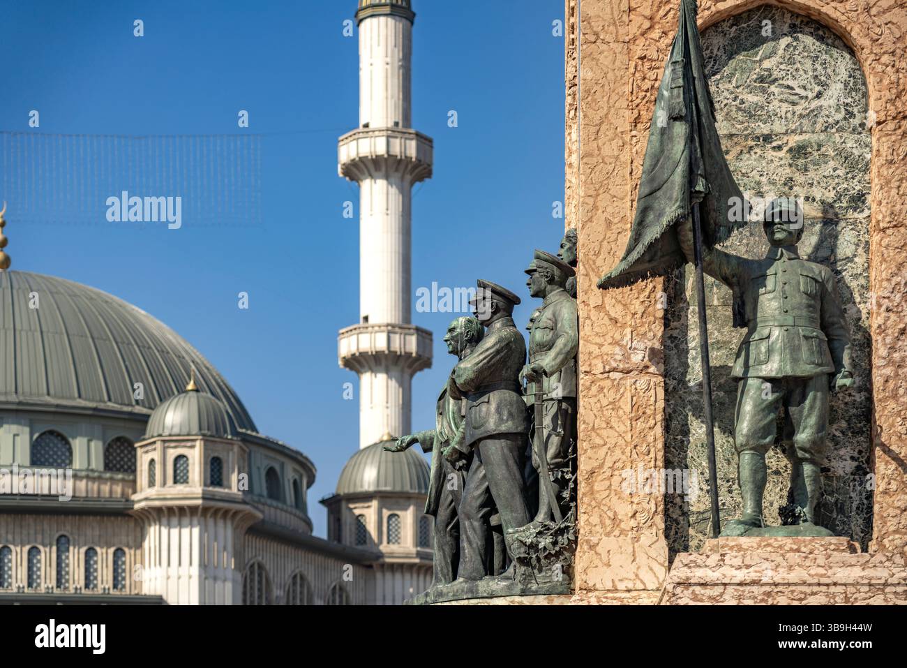 The Cumhuriyet Anıtı Republic Monument and the Taksim Mosque in Taksim ...