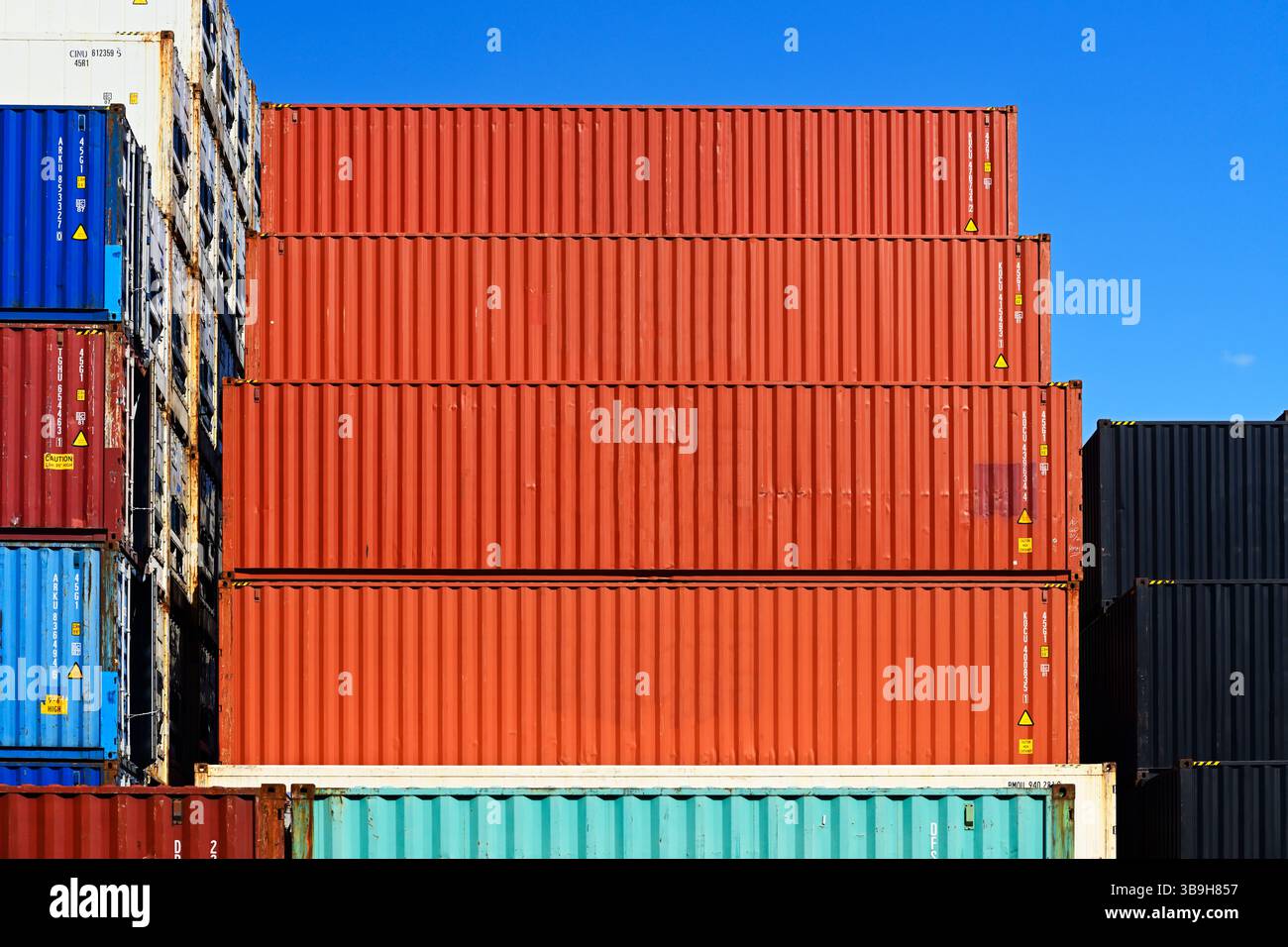 Stacked containers in the port of Hamburg, Germany Stock Photo - Alamy