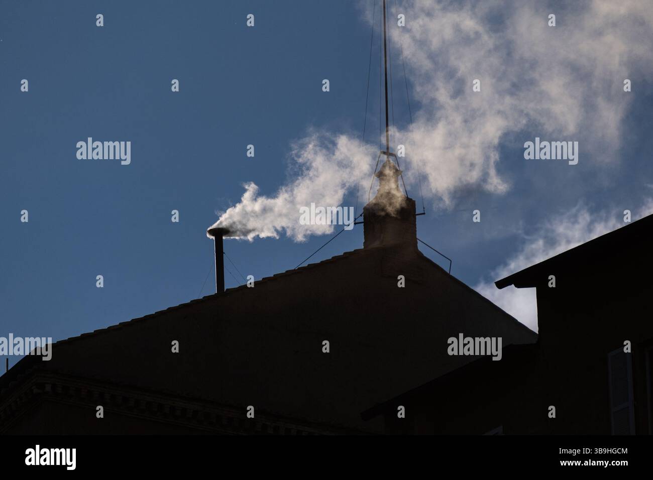 White smoke billows from the Sistine Chapel chimney, signaling to the ...