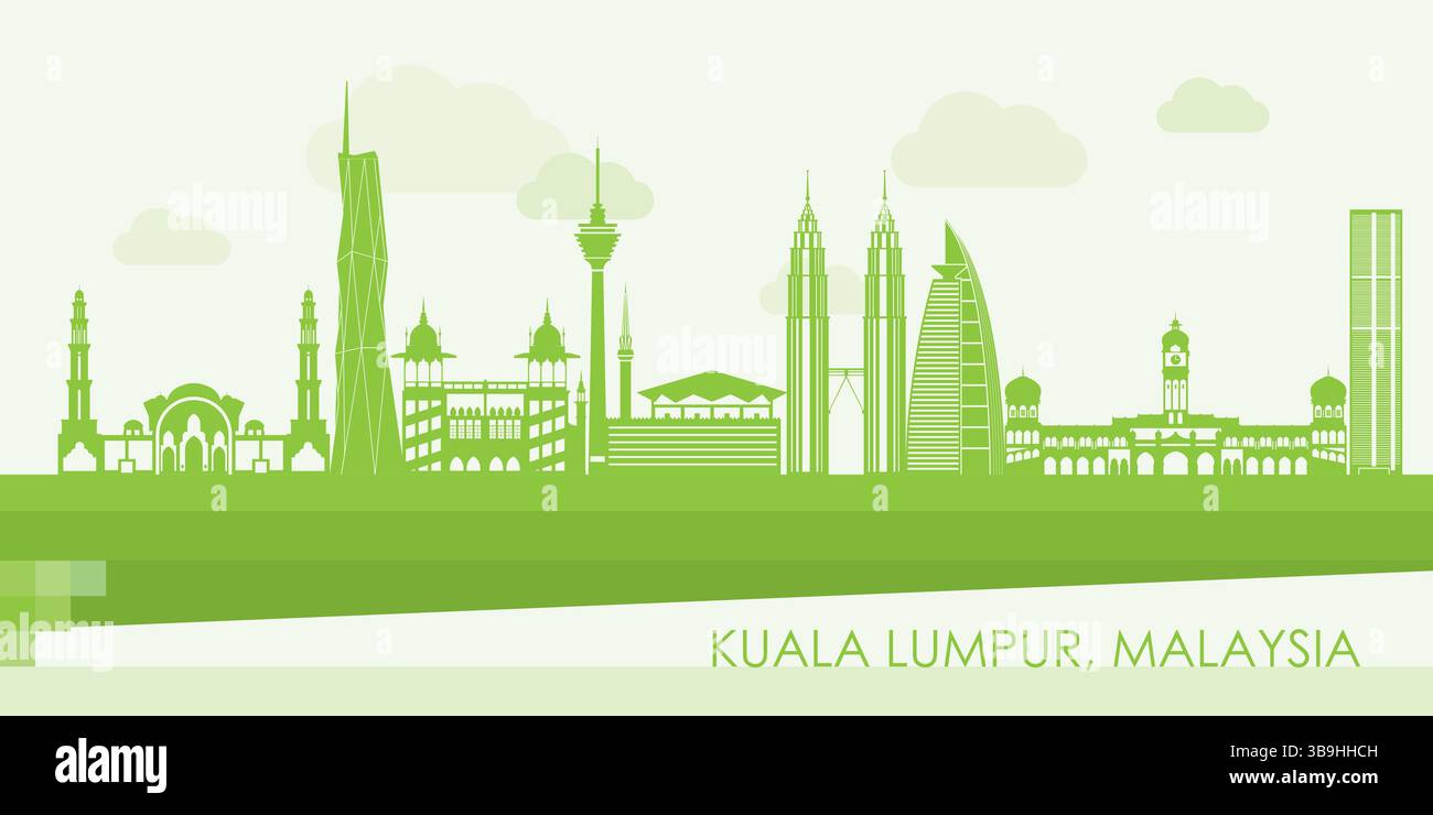 Green Skyline panorama of city of Kuala Lumpur, Malaysia - vector ...
