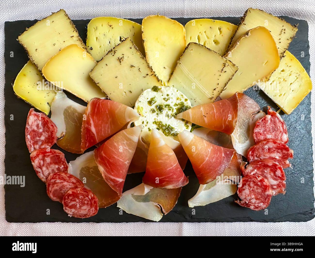 Stone Plate with Typical Swiss Food Like Cheese and Salami and Ham in a ...