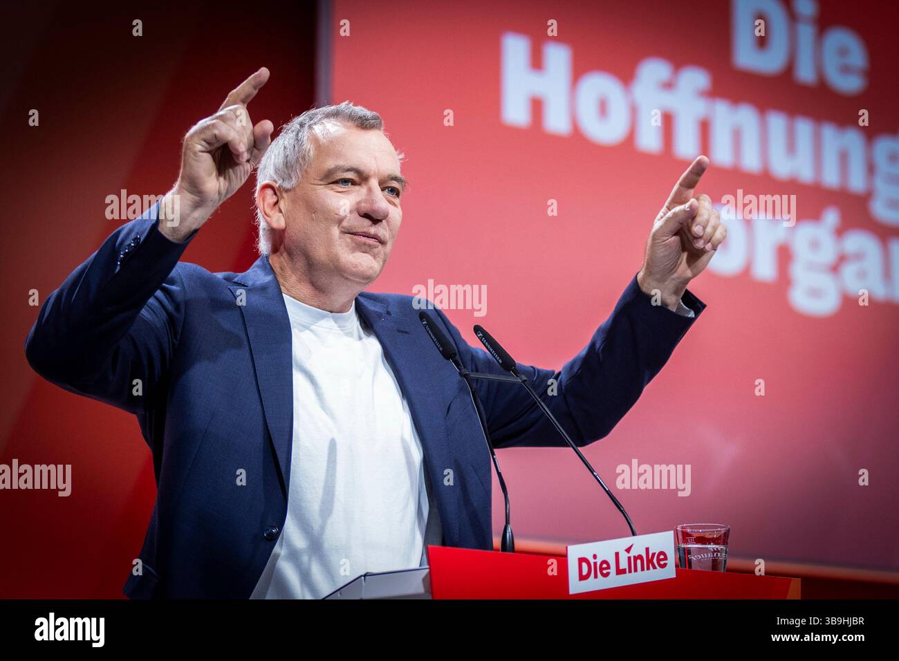 Jan van Aken, party chairman of DIE LINKE, during the ninth party ...
