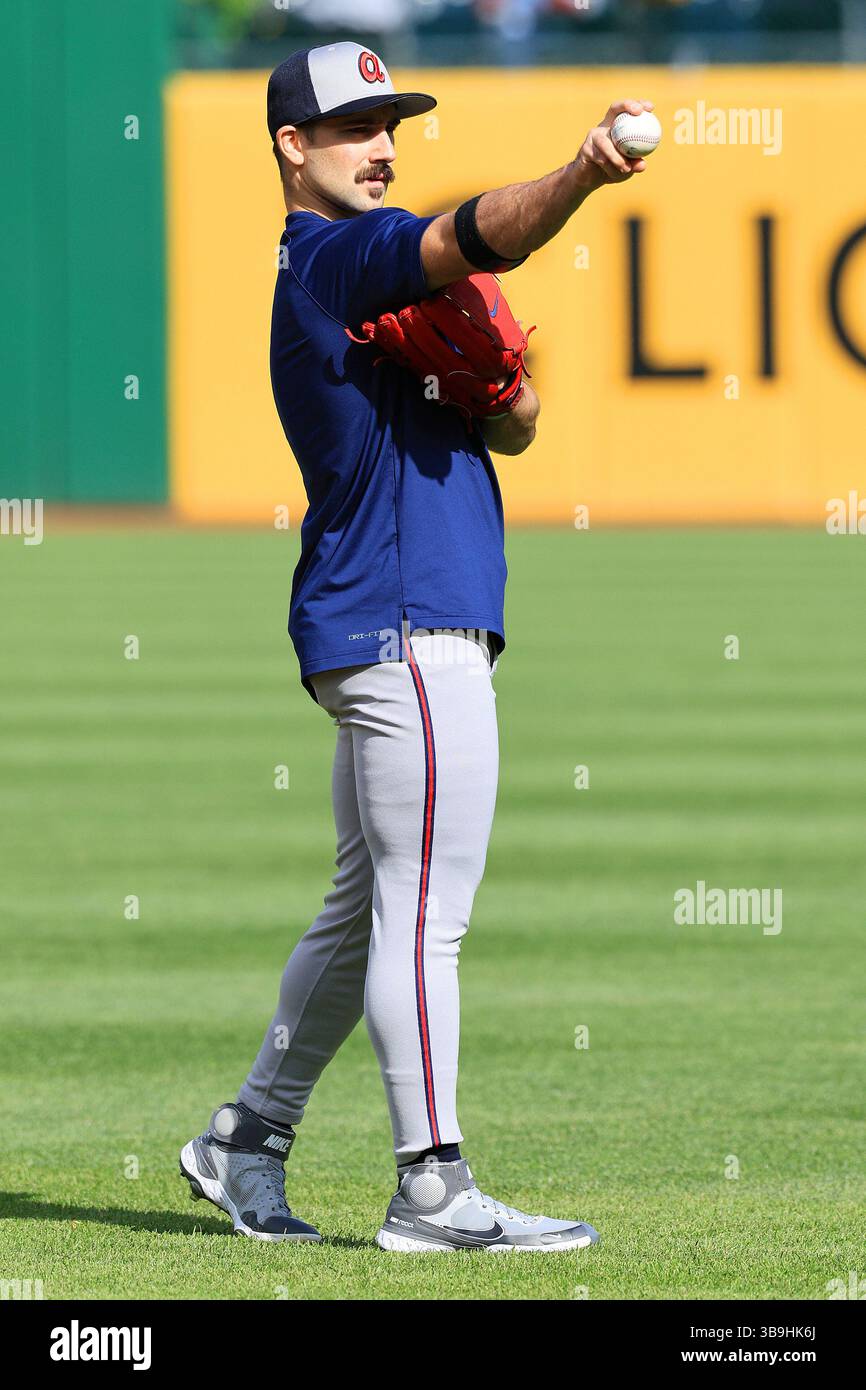 PITTSBURGH, PA - MAY 09: Braves pitcher Spencer Strider warms up prior ...