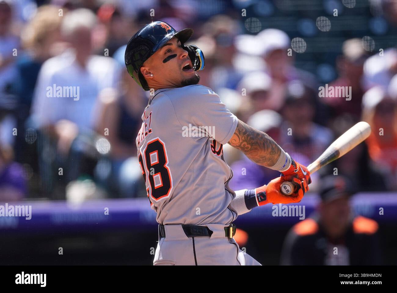 Detroit Tigers third base Javier Báez (28) during the seventh inning in ...