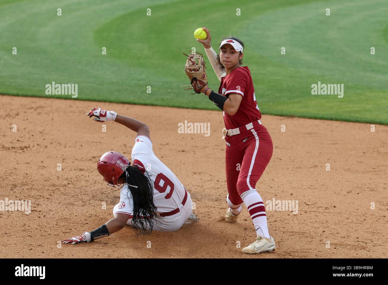 ATHENS, GA - MAY 09: Arkansas infielder Atalyia Rijo (26) tries to turn ...