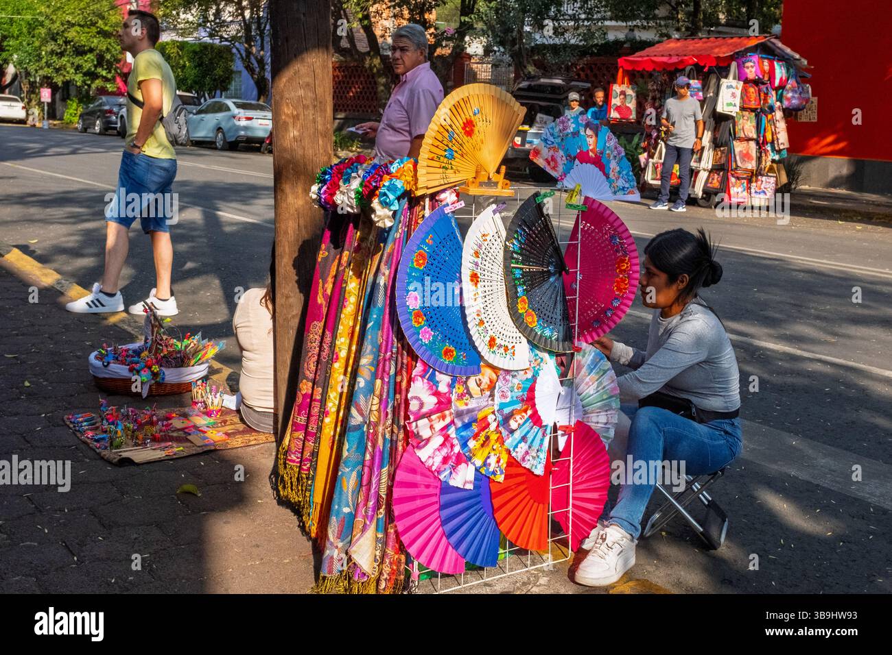 Stall selling souvenirs in front of Frida Kahlo museum, Colonia Del ...